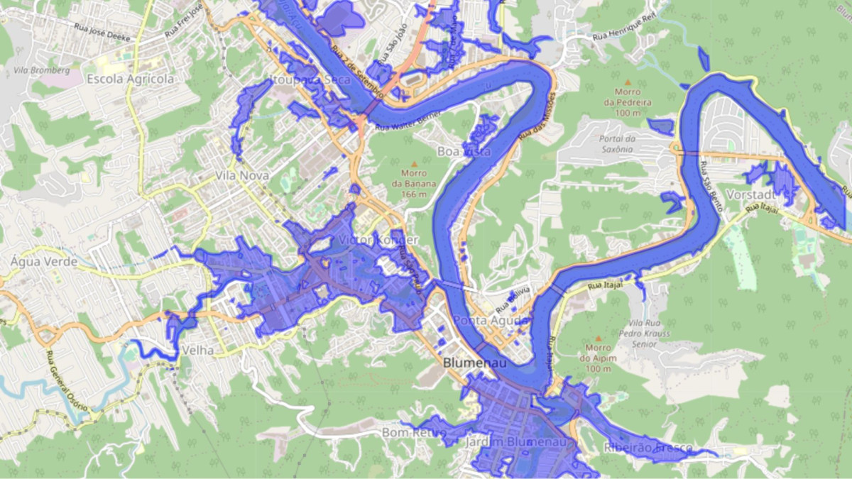 Mapa interativo mostra pontos de alagamento em Blumenau
