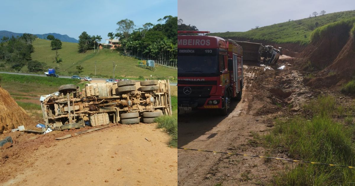 Caminhão tomba e motorista morre após ser ejetado na SC-108, em São João Batista